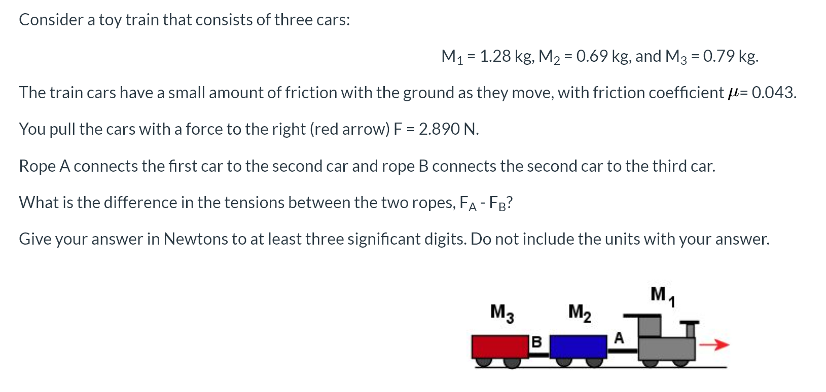 Solved Consider a toy train that consists of three cars: M1 | Chegg.com