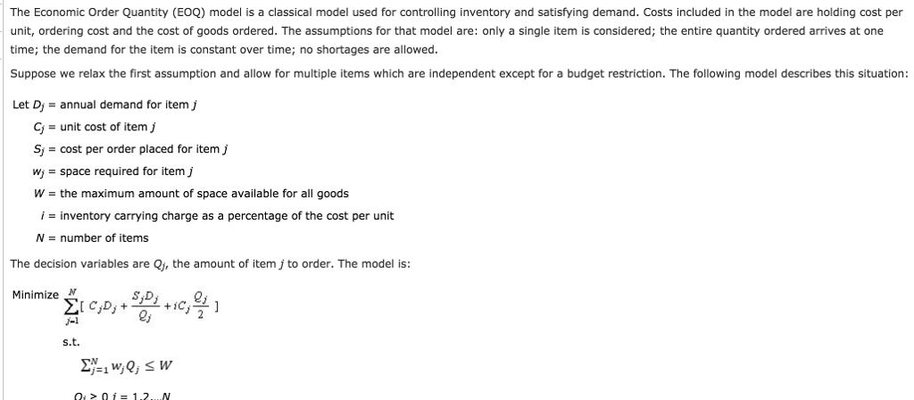 Solved The Economic Order Quantity (EOQ) model is a | Chegg.com