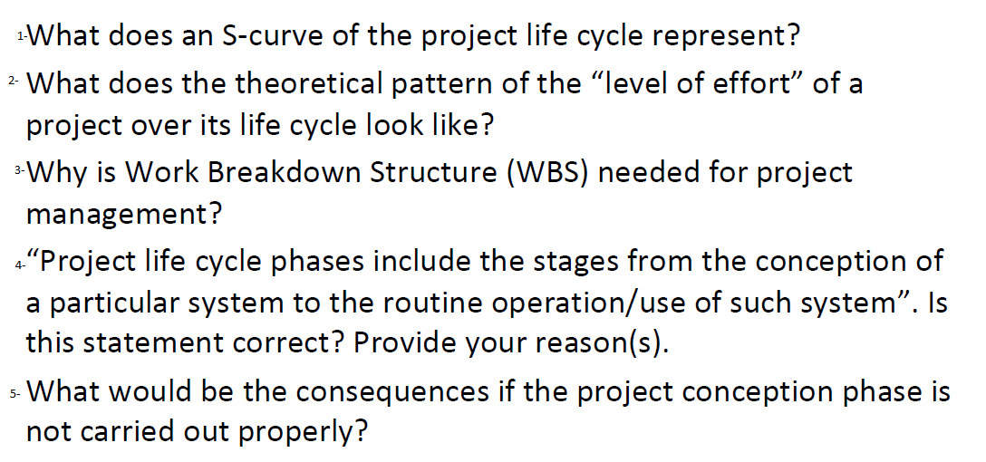 Solved 2- What does an S-curve of the project life cycle | Chegg.com