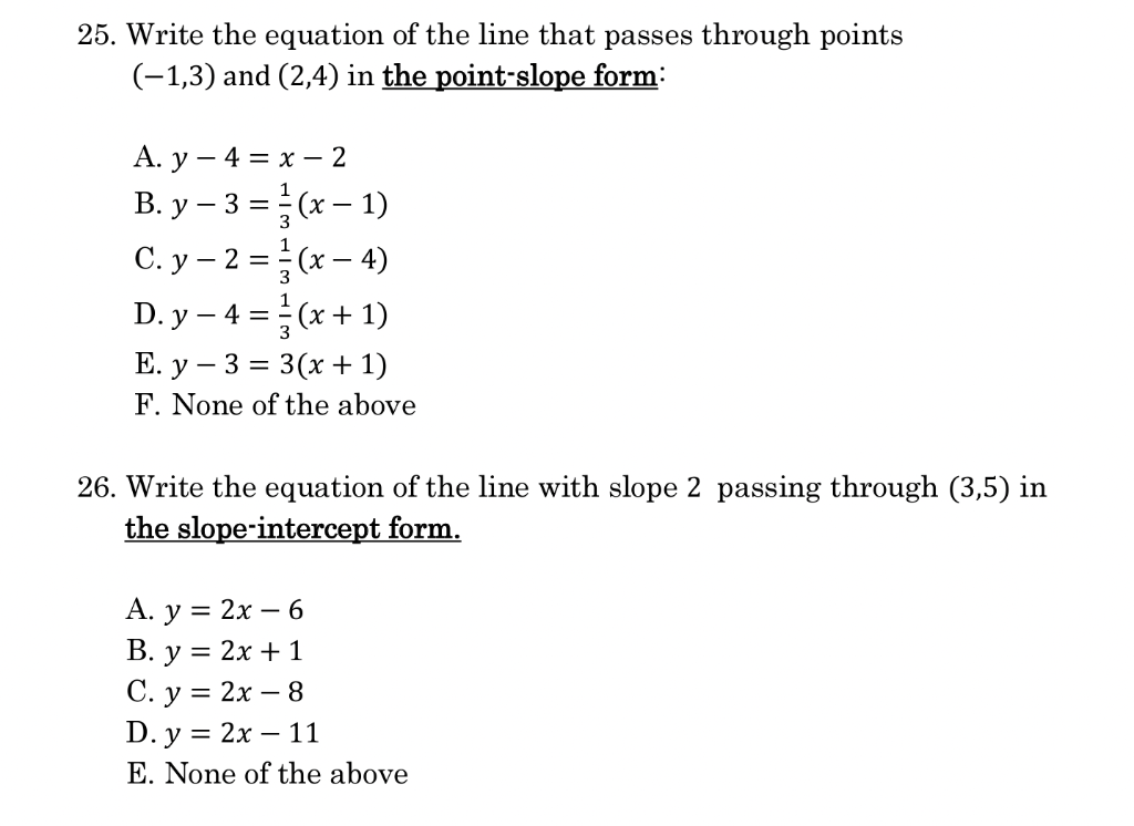 Solved 25 . Write the equation of the line that passes | Chegg.com