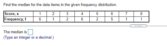 Solved Find the median for the data items in the given | Chegg.com