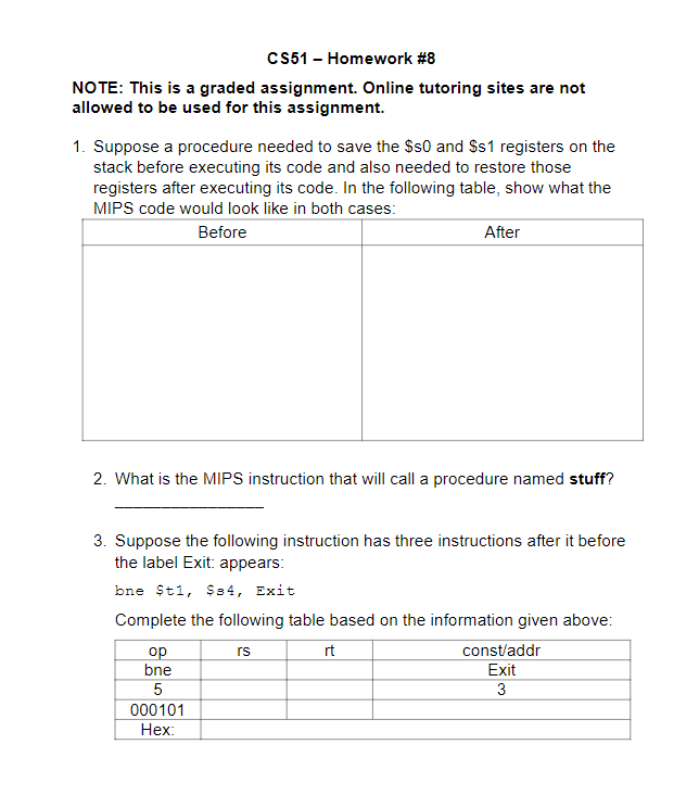 CS51- Homework \#8 NOTE: This is a graded assignment. | Chegg.com