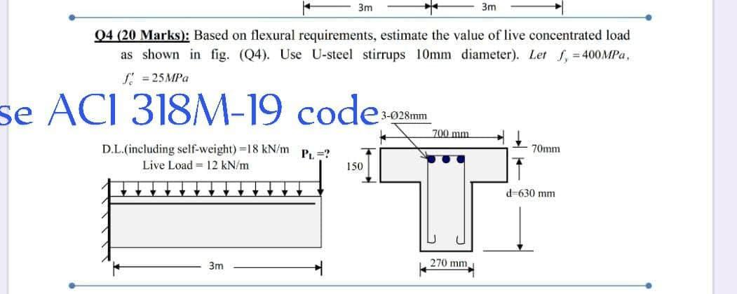 Solved 3m 3m 04 (20 Marks): Based on flexural requirements, | Chegg.com