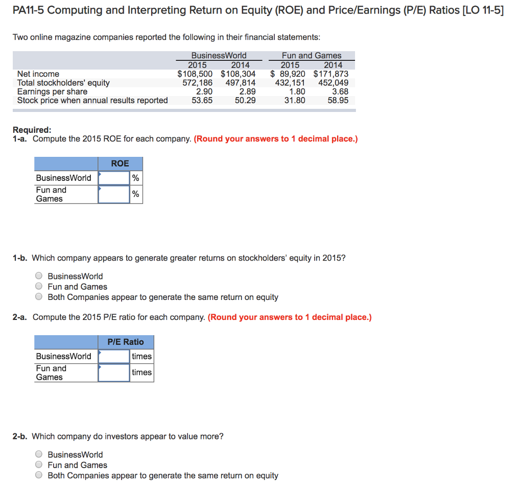 Solved PA11-5 Computing and Interpreting Return on Equity | Chegg.com