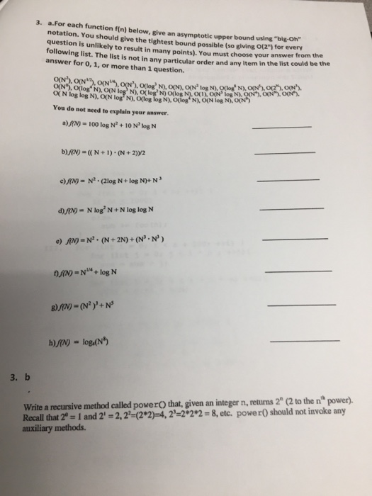 Solved 3. a.For each function f(n) below, give notation. You | Chegg.com