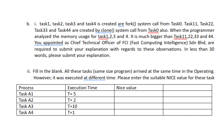 b. i. task1, task2, task3 and task4 is created are | Chegg.com