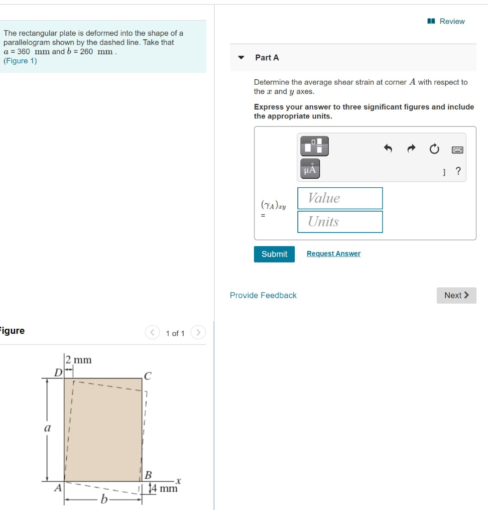 Solved Review The rectangular plate is deformed into the | Chegg.com