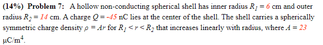 Solved (14\%) Problem 7: A hollow non-conducting spherical | Chegg.com