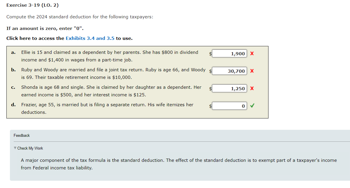 Solved Exercise 3-19 (LO. 2)Compute the 2024 ﻿standard | Chegg.com