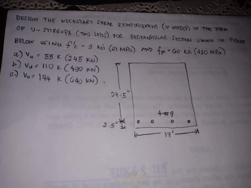 Solved FIGURE DESIGN THE NECESSARY SHEAR REINFORCEMENT (IF | Chegg.com