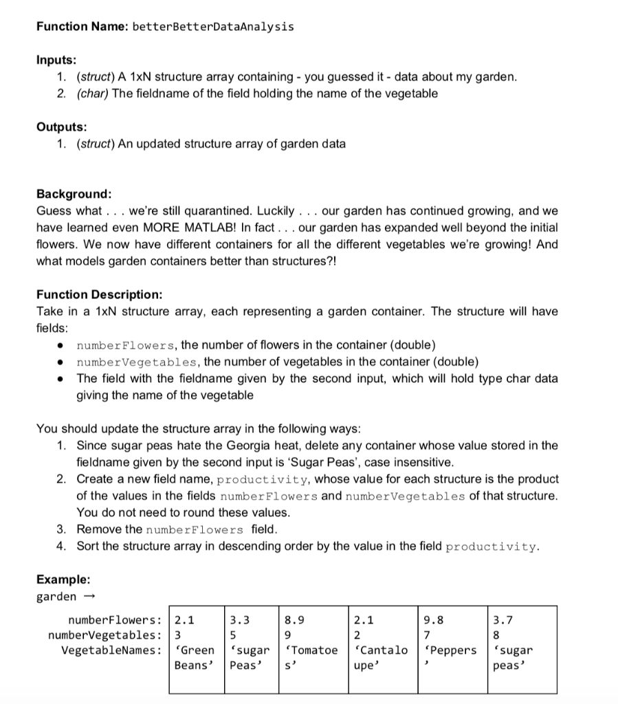 Solved Function Name: betterBetterDataAnalysis Inputs: 1. | Chegg.com