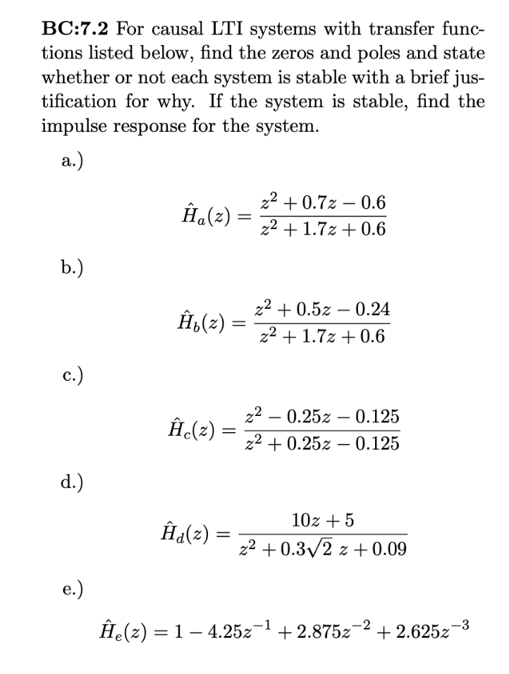 Solved BC:7.2 For causal LTI systems with transfer functions | Chegg.com