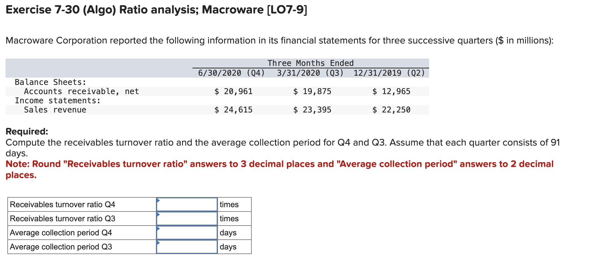 Solved Exercise 7-30 (Algo) Ratio analysis; Macroware | Chegg.com