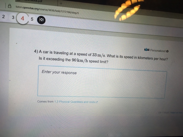 Solved A car is traveling at a speed of 33 m/s. What is its | Chegg.com