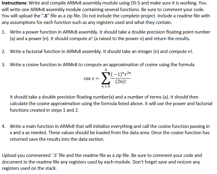Solved Instructions: Write and compile ARMv8 assembly module | Chegg.com Solved Instructions: Write and compile ARMv8 assembly module | Chegg.com