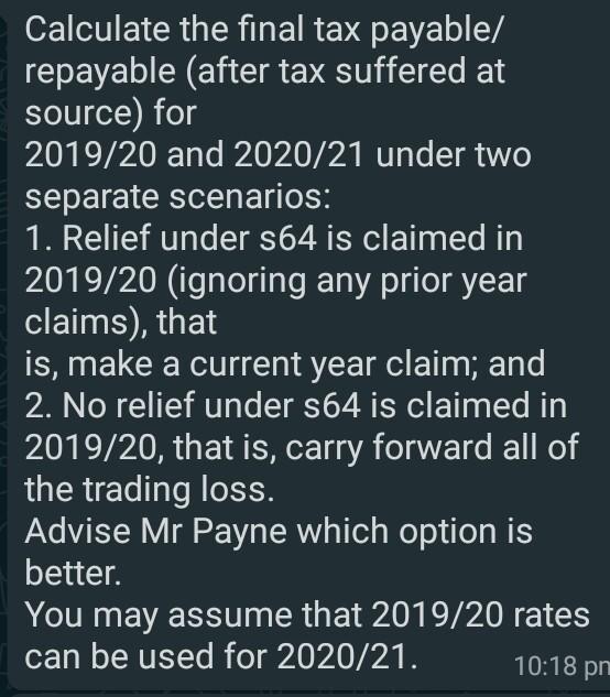 Solved Calculate the final tax payable/ repayable (after tax | Chegg.com