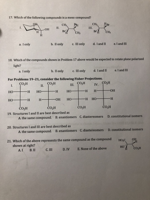 Solved 17. Which of the following compounds is a meso | Chegg.com