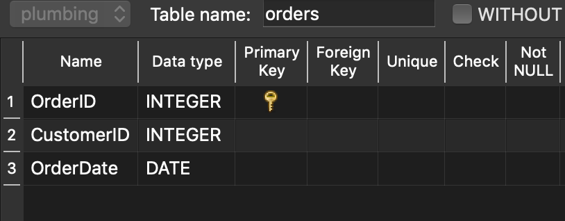 Solved plumbing Table name: customer WITHOUT ROWID Name Data | Chegg.com