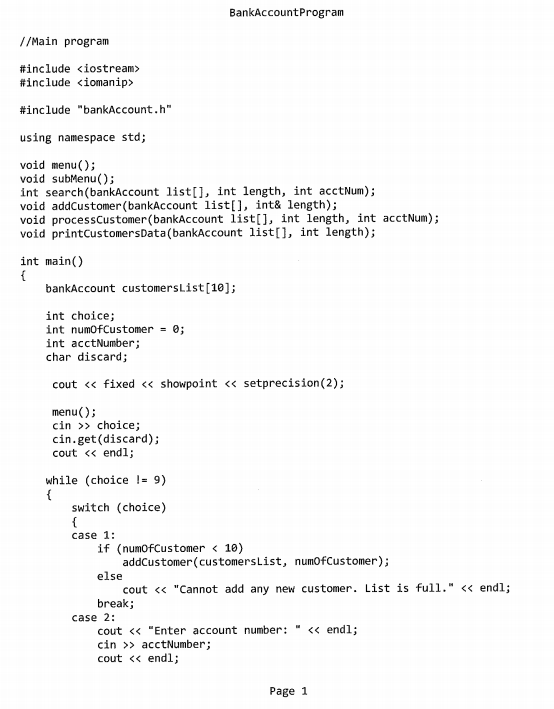 C++ Instructions Open the bank account pdf | Chegg.com