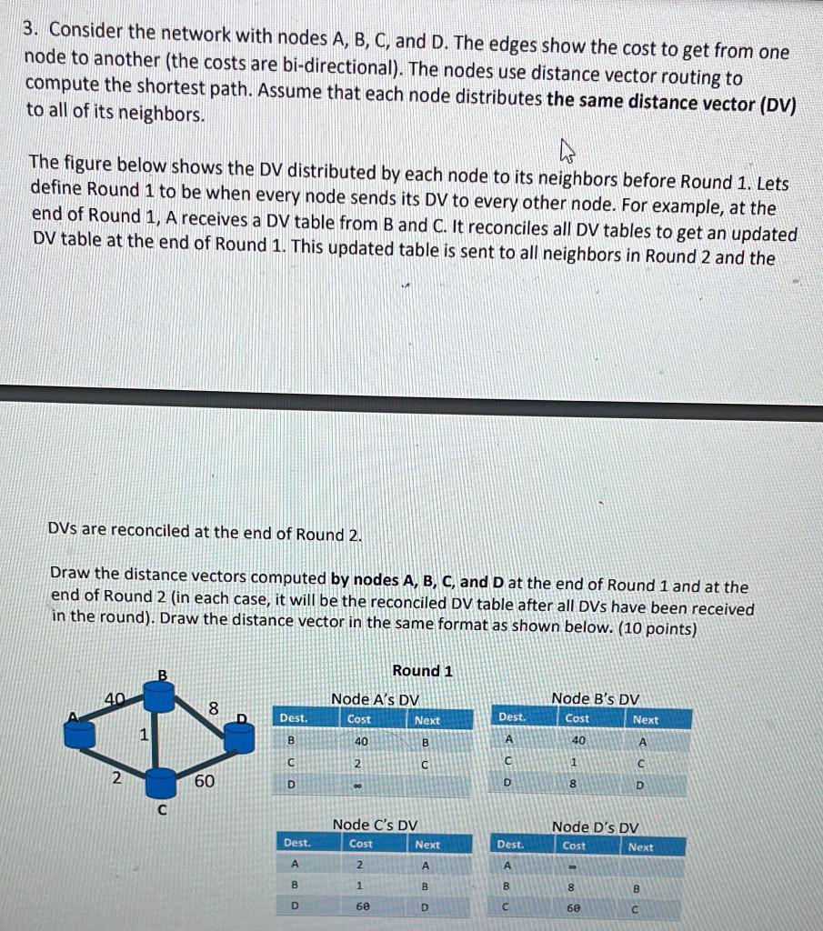 Solved 3. Consider the network with nodes A, B, C, and D. | Chegg.com