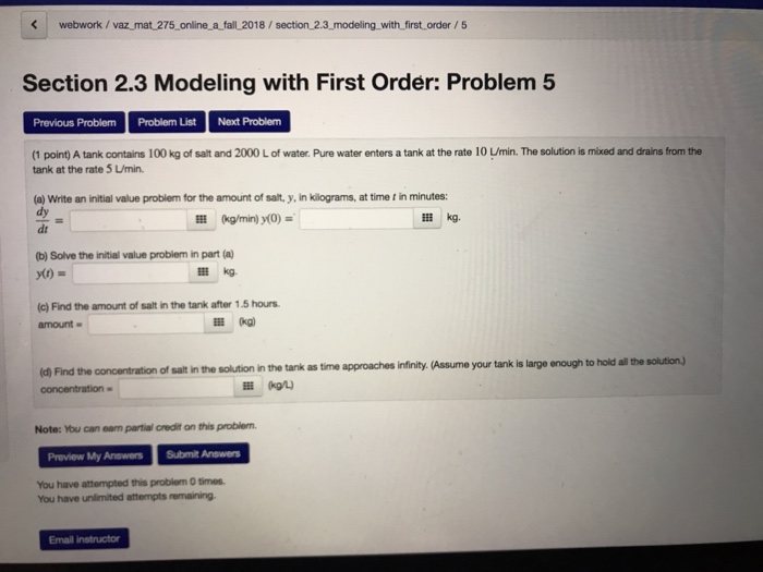 Solved Section 2.3 Modeling with First Order: Problem 4 | Chegg.com