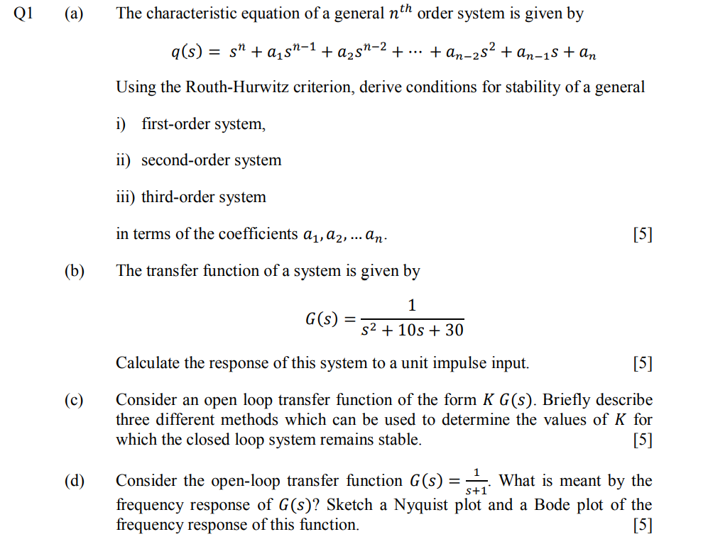 Solved Q1 (a) The characteristic equation of a general nth | Chegg.com