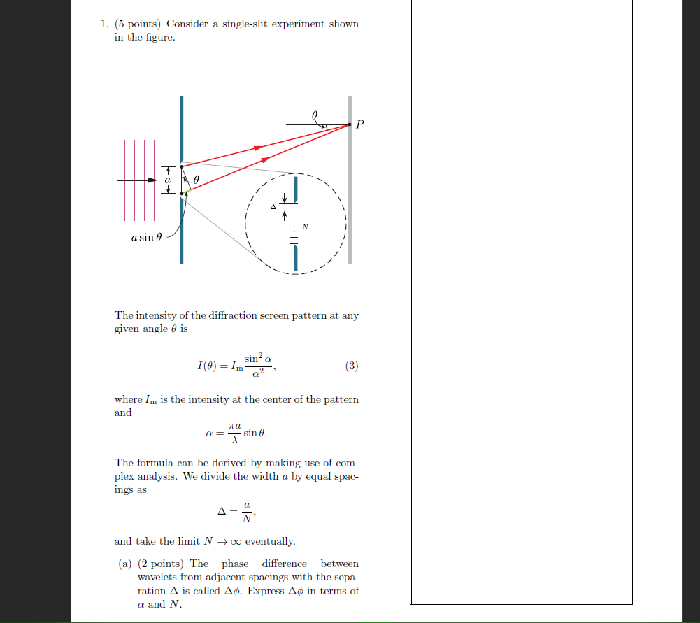 Solved 1. (5 points) Consider a single-slit experiment shown | Chegg.com