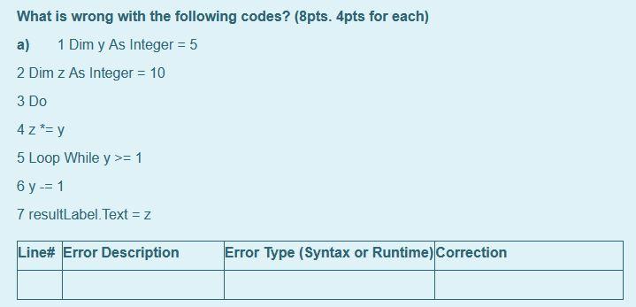 Solved b) 1 Dim num As Integer = 5 2 3 For i As Integer = | Chegg.com