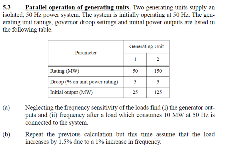 Parallel operation of generating units. Two | Chegg.com