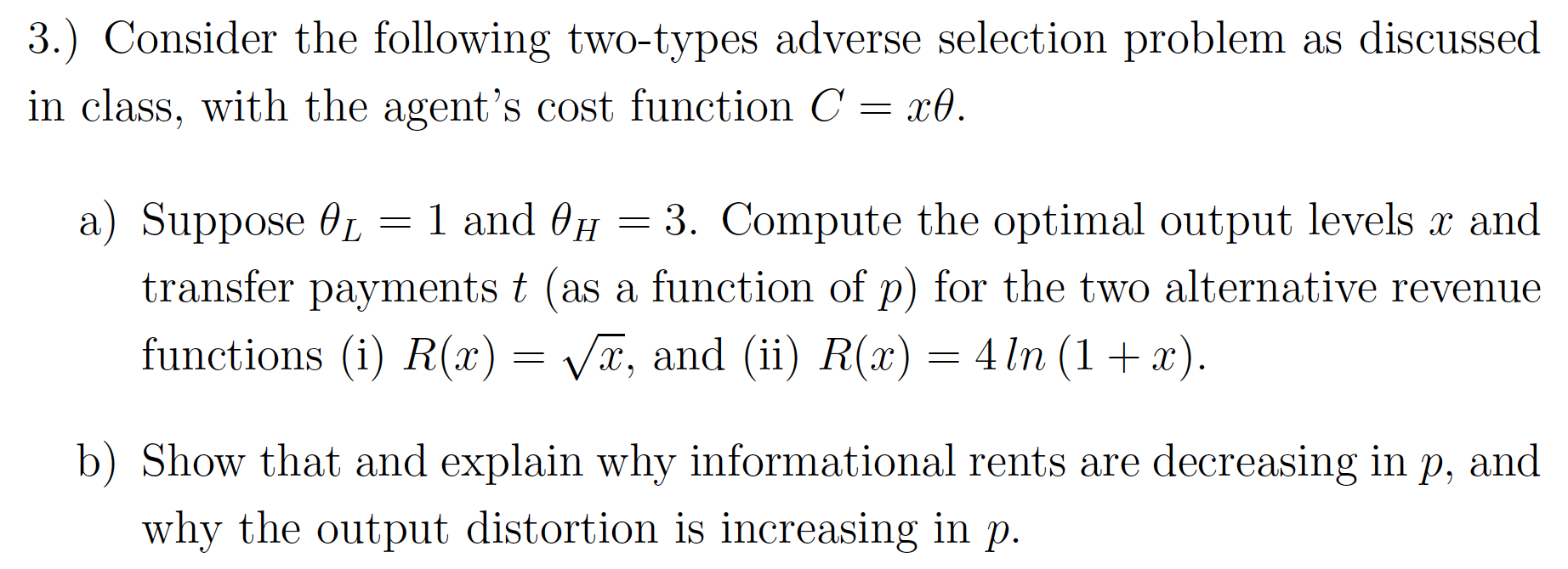 Solved 3.) Consider the following two-types adverse | Chegg.com