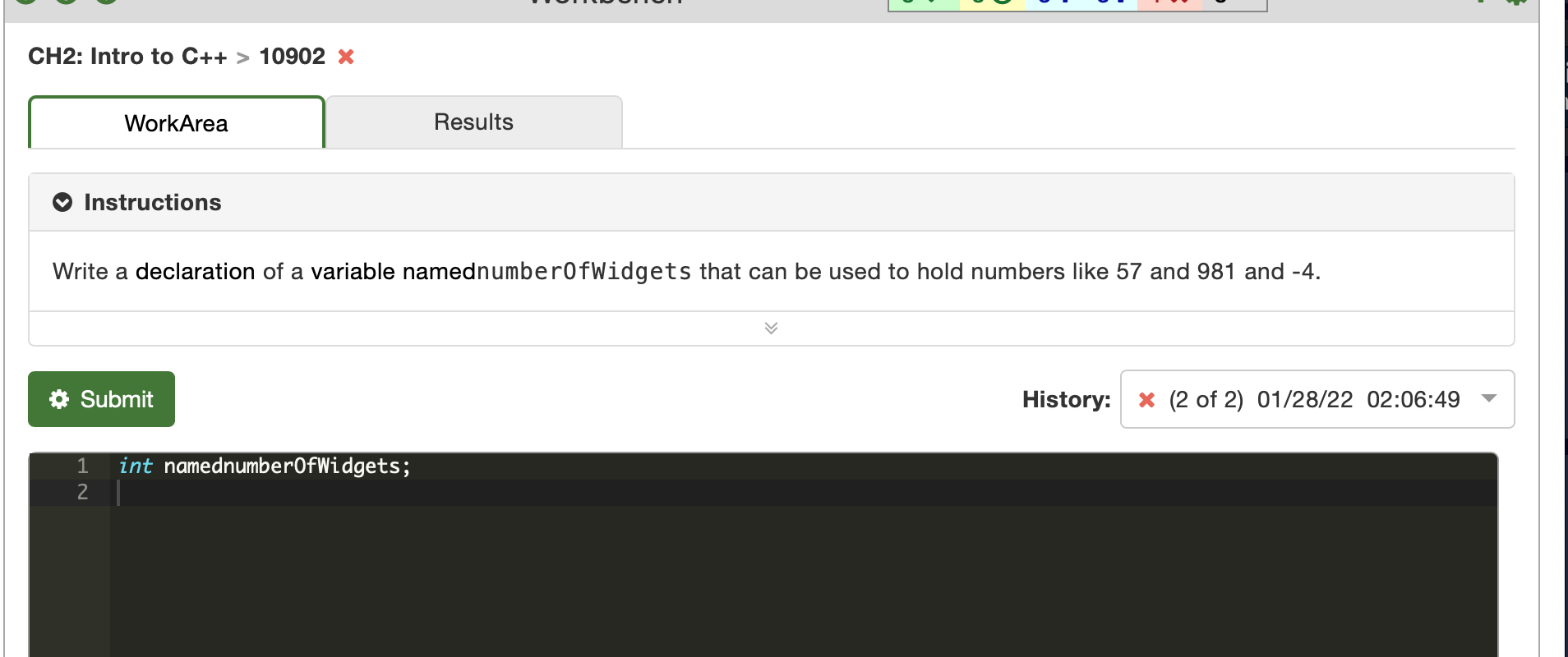 Solved CH2: Intro to C++ > 10902 X WorkArea Results | Chegg.com