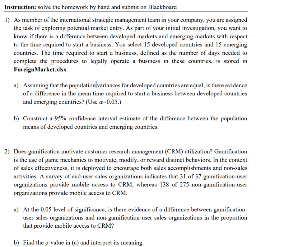 Solved Instruction: solve the homework by hand and submit on | Chegg.com
