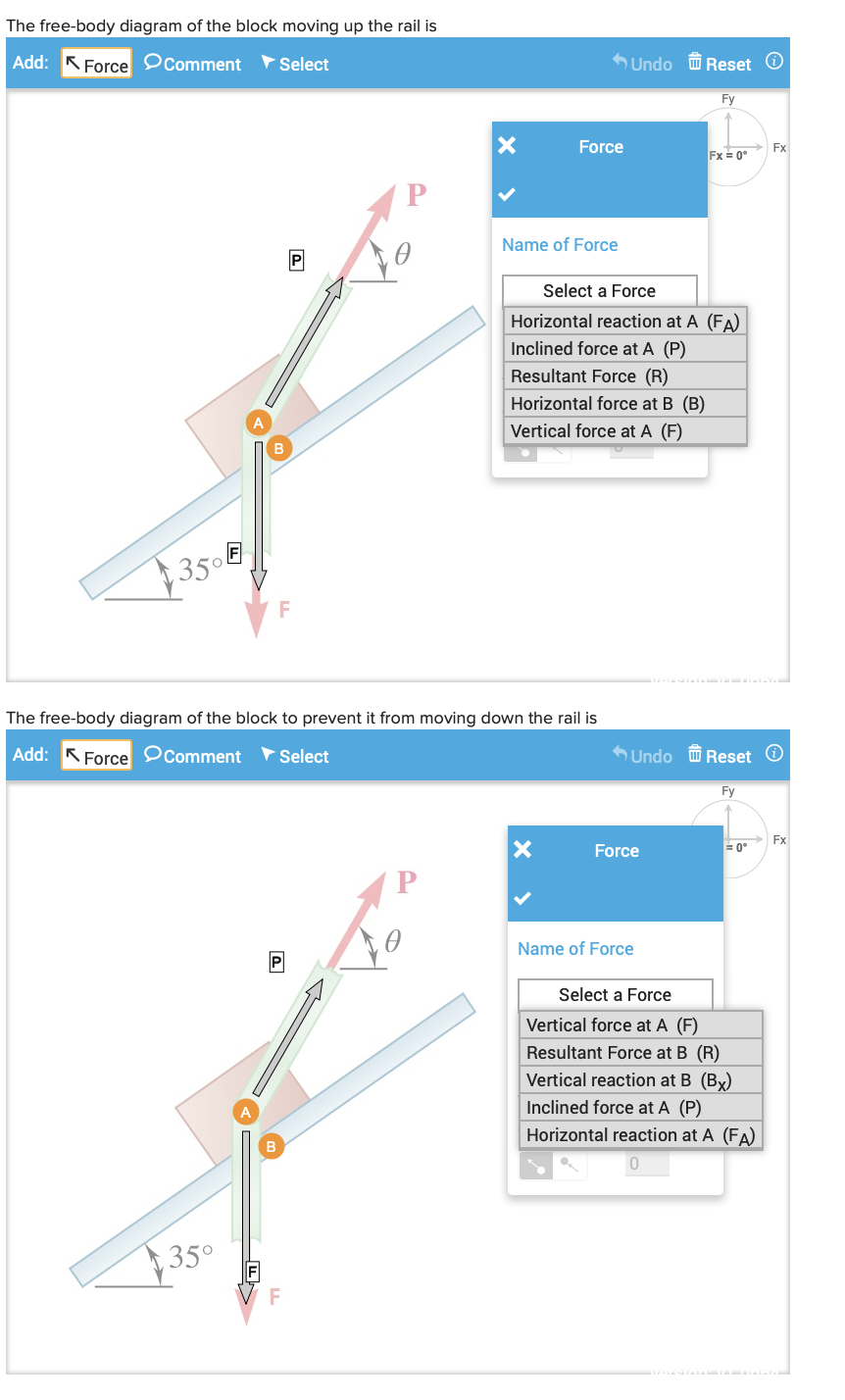 Solved The free-body diagram of the block moving up the rail | Chegg.com