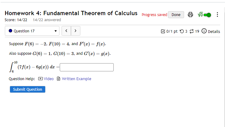 Solved Homework 4: Fundamental Theorem of Calculus Progress | Chegg.com