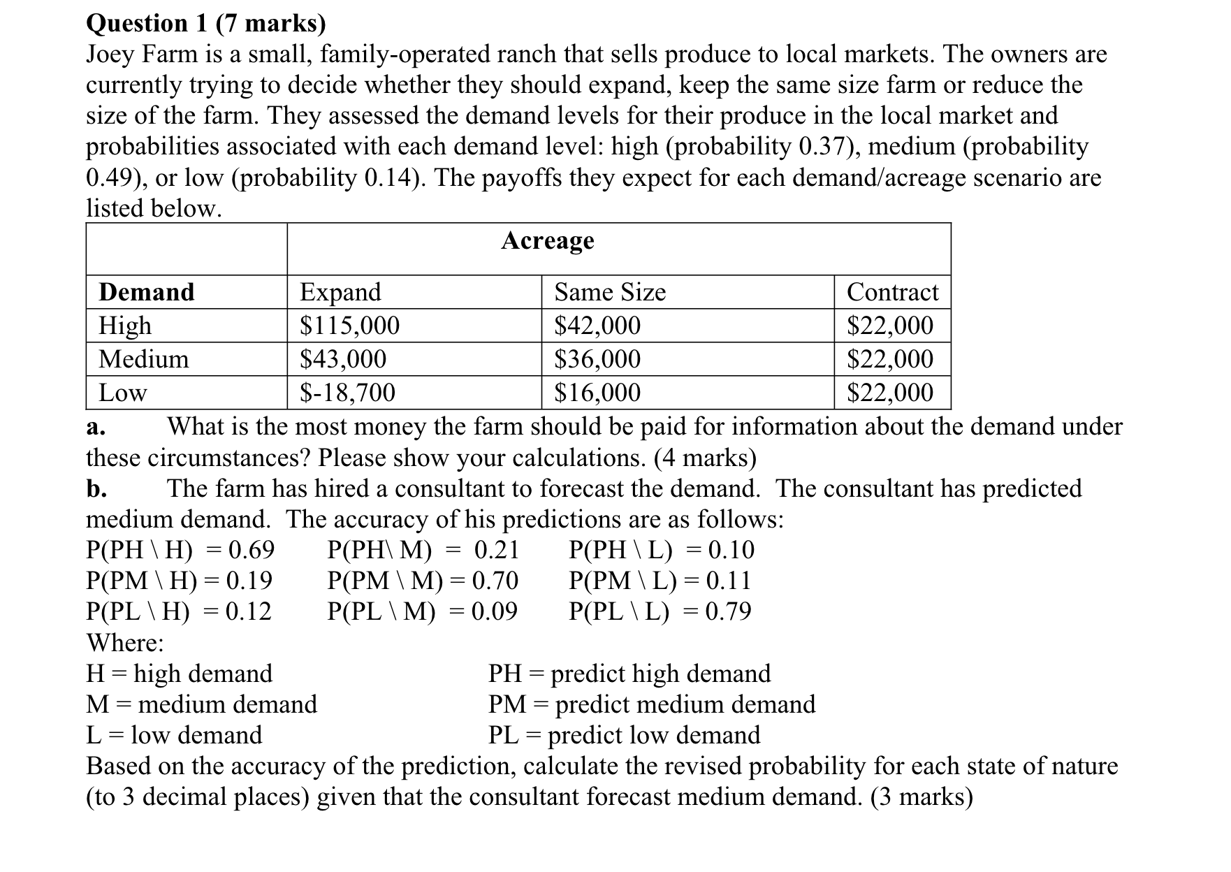 Solved Question 1 (7 ﻿marks)Joey Farm is ﻿a small, | Chegg.com