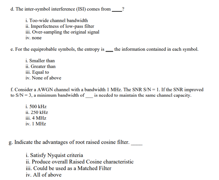 Solved d. The inter-symbol interference (ISI) comes from i. | Chegg.com