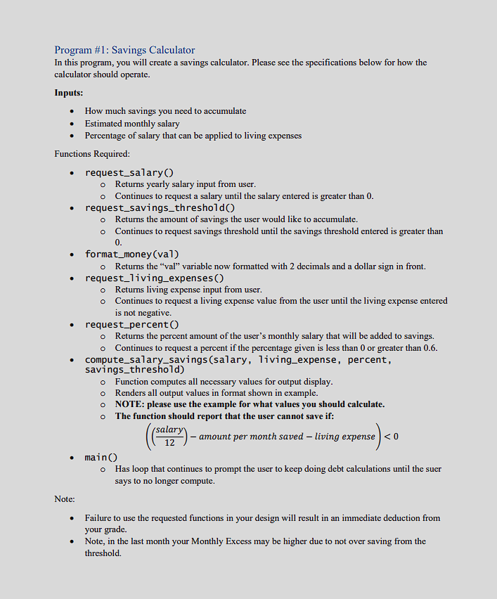 Solved Program \#1: Savings Calculator In this program, you | Chegg.com