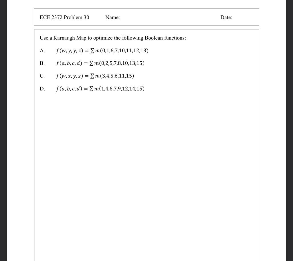 Solved Ece 2372 Problem 30 Name Date Use A Karnaugh Map To 7102