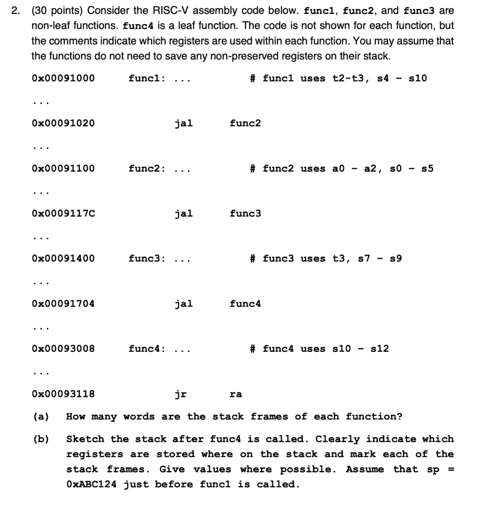 Solved 2. (30 points) Consider the RISC-V assembly code | Chegg.com