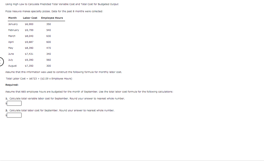 Solved Using High-Low to Calculate Predicted Total Variable | Chegg.com