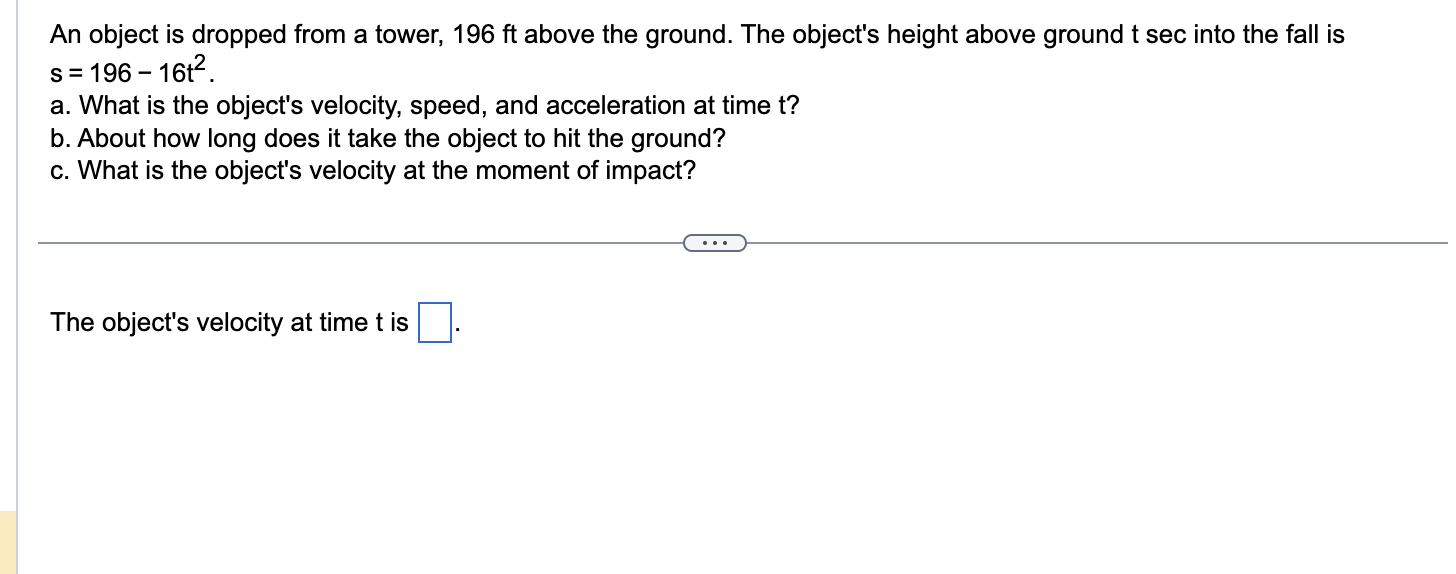 Solved An object is dropped from a tower, 196ft above the | Chegg.com