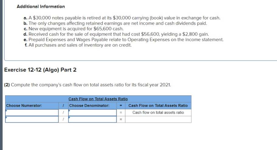 Solved Exercise 12-12 (Algo) Indirect: Preparing statement | Chegg.com