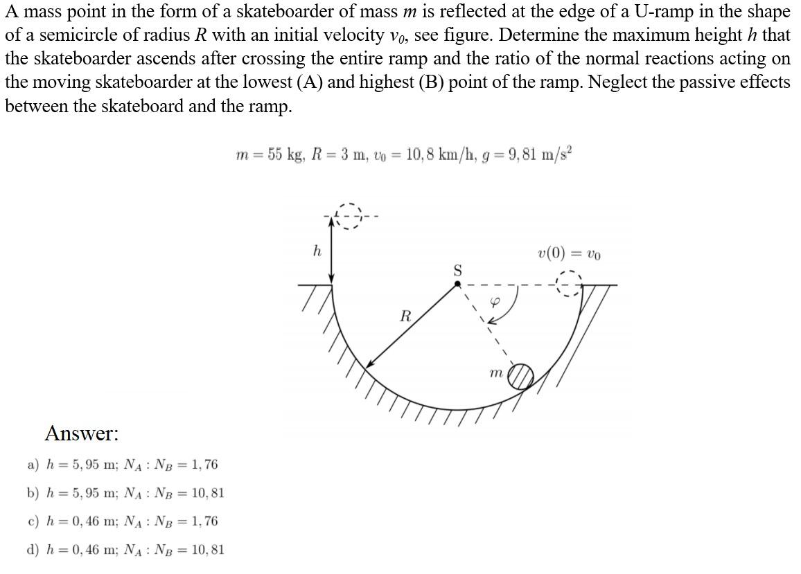 Solved A mass point in the form of a skateboarder of mass m | Chegg.com