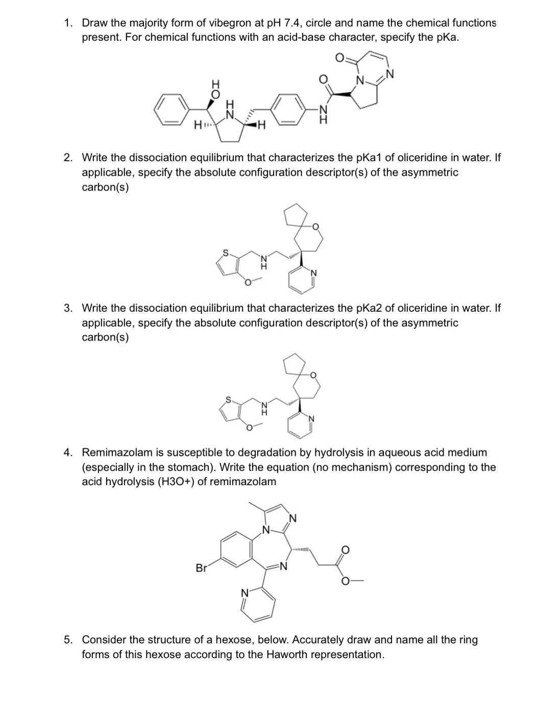 1. Draw the majority form of vibegron at pH7.4, | Chegg.com