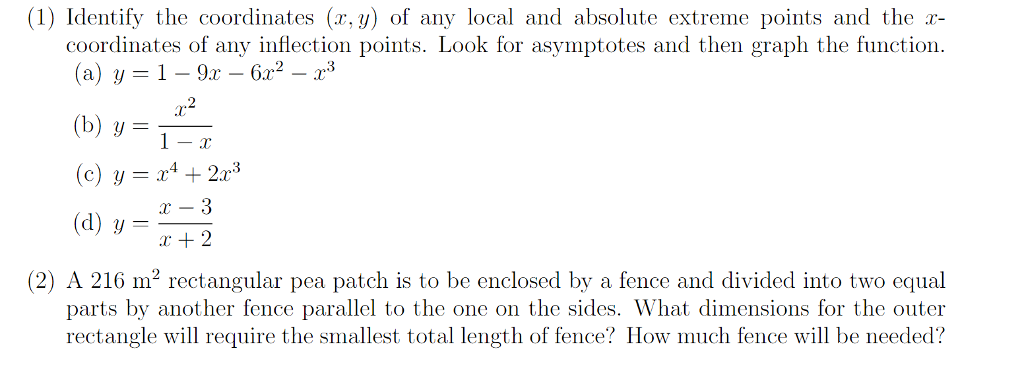Solved (1) Identify the coordinates (x, y) of any local and | Chegg.com