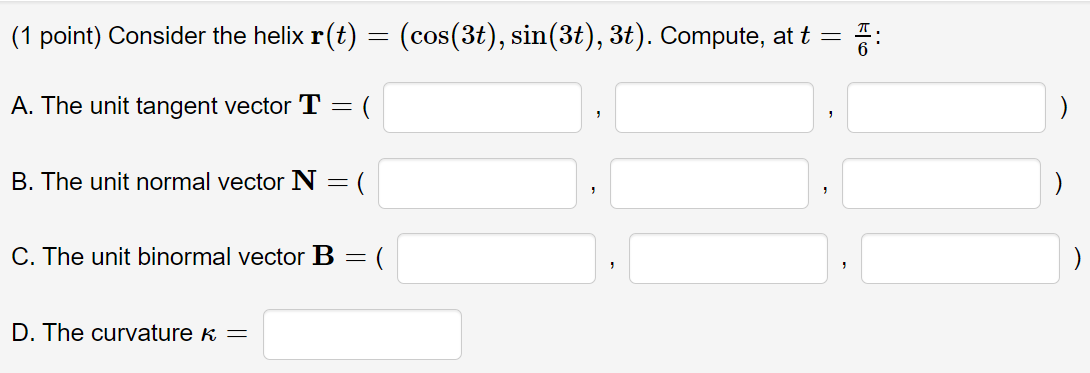 Solved (1 point) Consider the helix | Chegg.com