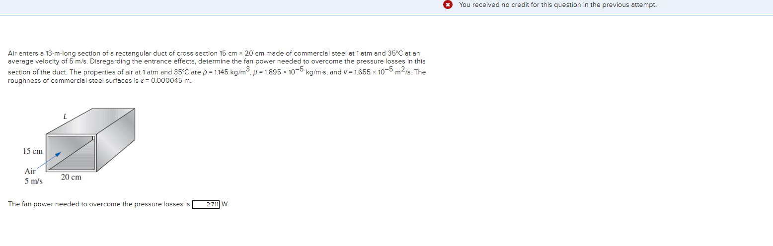 Solved Air enters a 13-m-long section of a rectangular duct | Chegg.com