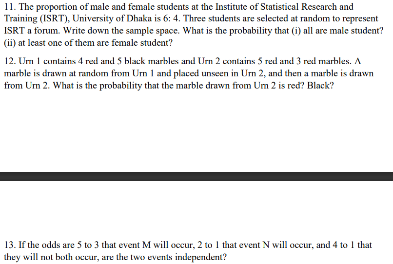 Solved 11. The proportion of male and female students at the | Chegg.com