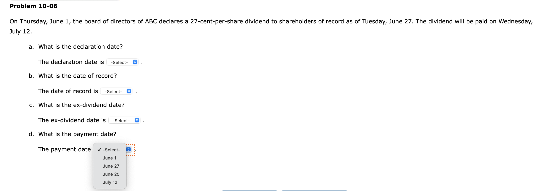 Solved July 12. a. What is the declaration date? The | Chegg.com