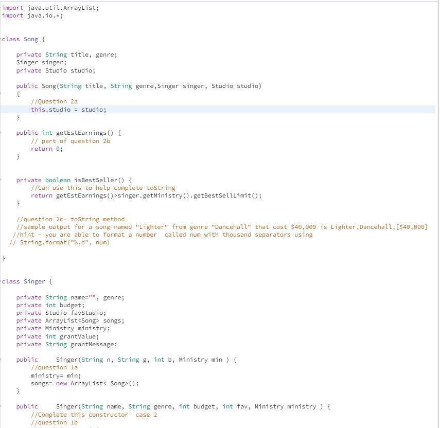 Solved LAB EXERCISES 1. Complete constructors for the Singer | Chegg.com
